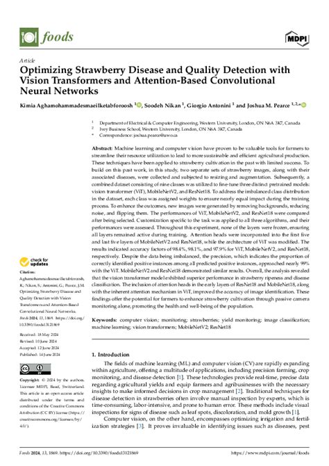 Pdf Optimizing Strawberry Disease And Quality Detection With Vision Transformers And Attention