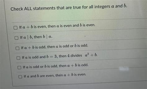 Solved Check All Statements That Are True For All Integers A