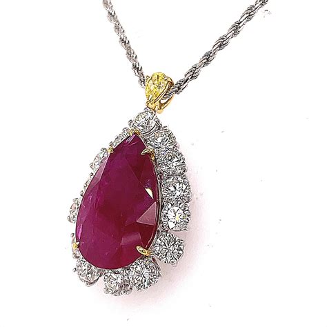 Mozambique Ruby Pear Shape Diamond Pendant In 18k White Gold Chain For