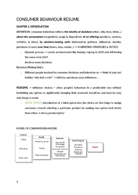 Consumer Behaviour Summary Key Concepts And Influences Mkt 101 Studocu