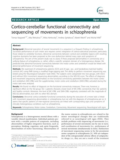 Pdf Cortico Cerebellar Functional Connectivity And Sequencing Of Movements In Schizophrenia