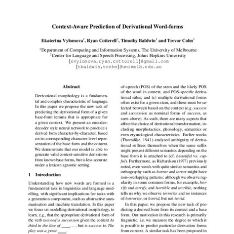 Context Aware Prediction Of Derivational Word Forms Acl Anthology