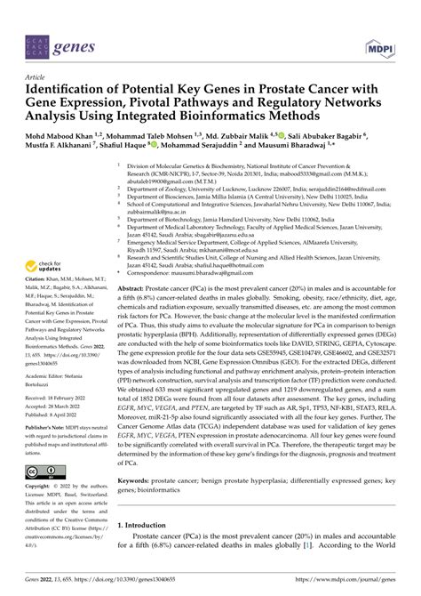 Pdf Identification Of Potential Key Genes In Prostate Cancer With Gene Expression Pivotal
