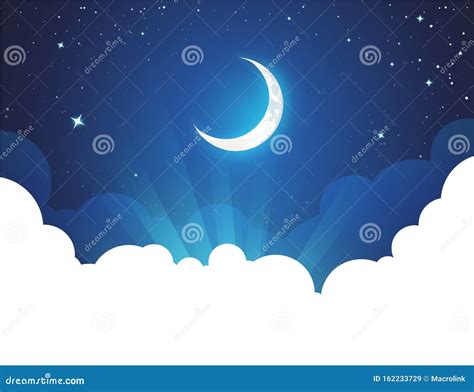 Ночь с луной и звездами иллюстрация векторного табло с копировальным пространством внизу