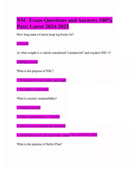 NSC Exam Questions And Answers 100 Pass Latest Nsc Stuvia