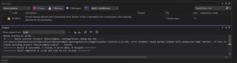 treat blazor component warnings as errors found markup element with