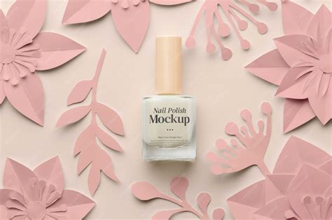 Premium Psd Nail Polish Bottle Design Mock Up With Paper Flowers