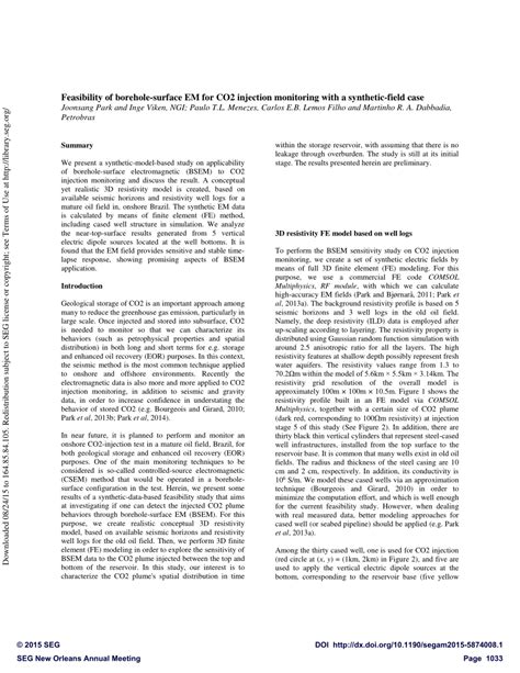 Pdf Feasibility Of Borehole Surface Em For Co2 Injection Monitoring With A Synthetic Field Case