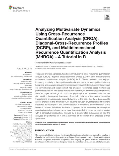 Pdf Analyzing Multivariate Dynamics Using Cross Recurrence