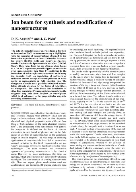 Pdf Ion Beam For Synthesis And Modification Of Nanostructures