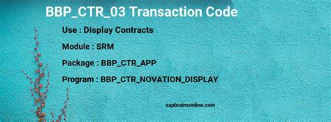 BBP CTR SAP Tcode For Display Contracts