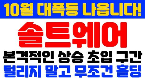 솔트웨어 주가전망 🔥 10월 대폭등 나옵니다 본격적인 상승 초입 구간 털리지 말고 무조건 홀딩 Youtube
