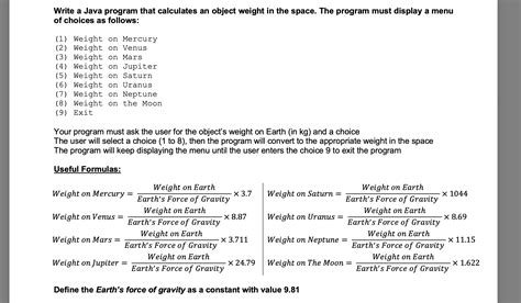 Solved Write A Java Program That Calculates An Object Weight Chegg