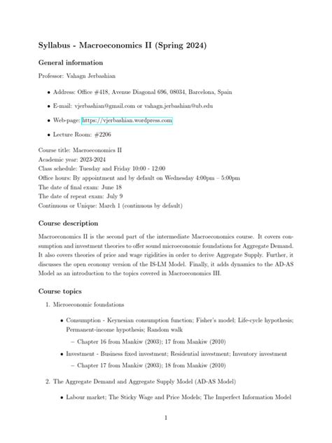 Syllabus Macroeconomics Ii Pdf Macroeconomics Economics