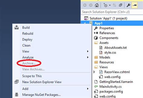 Visual Studio Archive Option Is Not Active In Android Project Stack