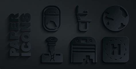 항공기 격납고 전세계 파일럿 헬리콥터 착륙장 비행기 좌석 및 창 아이콘을 설정합니다 벡터 3차원 형태에 대한 스톡 벡터 아트 및 기타 이미지 Istock