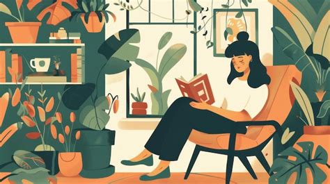 A Charming Female Coder Reading A Book In Her Cozy Home Office