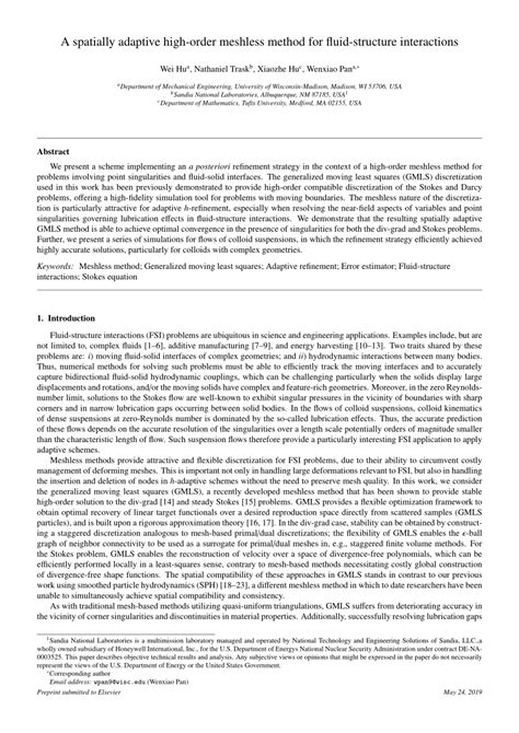 Pdf A Spatially Adaptive High Order Meshless Method For Fluid Structure Interactions