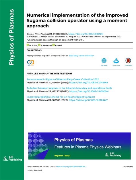Pdf Numerical Implementation Of The Improved Sugama Collision