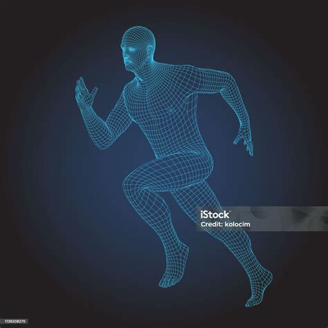 3d 와이어 프레임을 실행 하는 인간의 몸 다각형 남자에 대한 스톡 벡터 아트 및 기타 이미지 남자 달리기 와이어 프레임