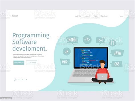 웹 사이트 및 응용 프로그램 개발 프로그래밍 및 소프트웨어 개념 랜딩 페이지 서식 파일입니다 평면 벡터 현대 그림입니다 It 지원에 대한 스톡 벡터 아트 및 기타 이미지