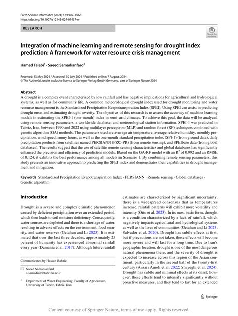 Integration Of Machine Learning And Remote Sensing For Drought Index