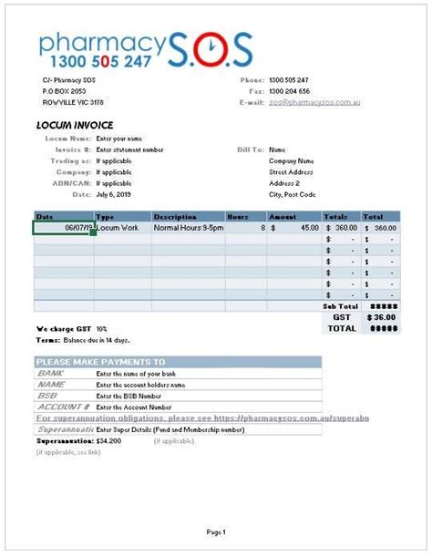 Pharmacy Locum Invoice Template Best Template Ideas