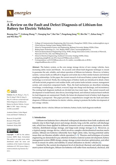 Pdf A Review On The Fault And Defect Diagnosis Of Lithium Ion Battery For Electric Vehicles