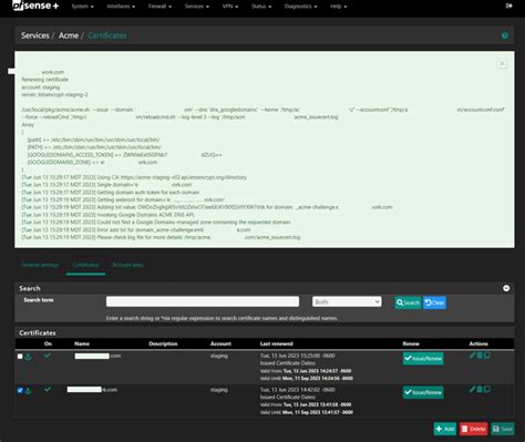 acme cert working for 1 domain and all subs but only works for one
