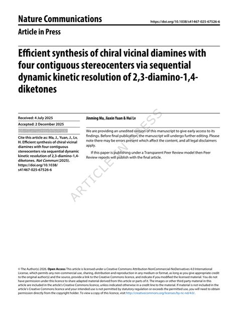 Pdf Efficient Synthesis Of Chiral Vicinal Diamines With Four