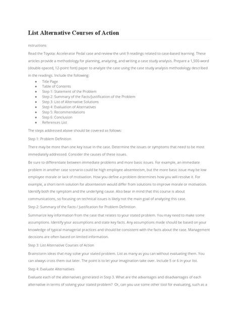 Analyzing Alternative Courses Of Action Pdf Evaluation Brainstorming