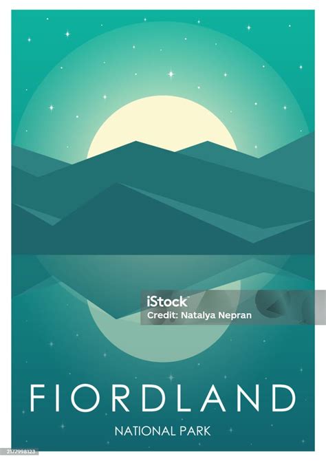 뉴질랜드의 자연 포스터 피오르드랜드 국립 공원의 미적 벡터 일러스트 레이 션 뉴질랜드에 대한 스톡 벡터 아트 및 기타 이미지