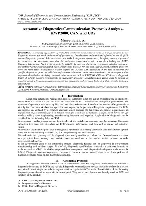 Pdf Automotive Diagnostics Communication Protocols Analysis Kwp2000
