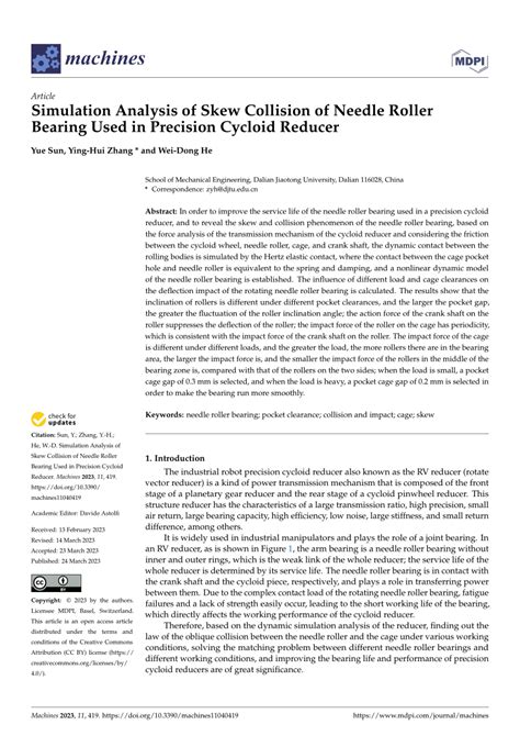 pdf simulation analysis of skew collision of needle roller bearing