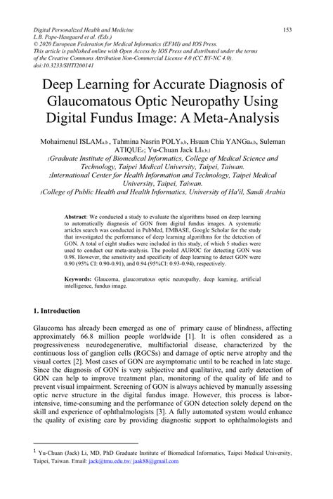 Pdf Deep Learning For Accurate Diagnosis Of Glaucomatous Optic Neuropathy Using Digital Fundus