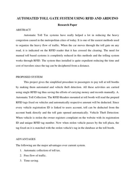 Automated Toll Gate System Using Rfid And Arduino Research Paper Download Free Pdf Radio