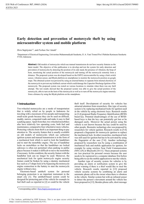 Pdf Early Detection And Prevention Of Motorcycle Theft By Using Microcontroller System And