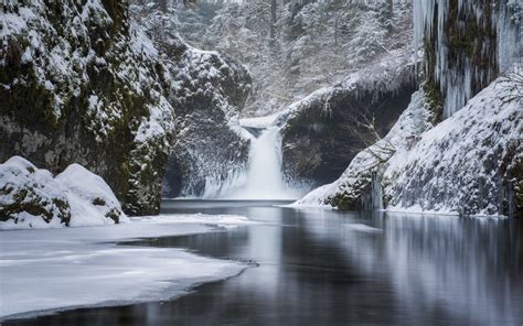 Wallpaper Landscape Forest Mountains Waterfall Nature Snow