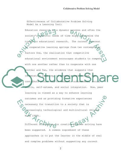 Collaborative Problem Solving Model Essay Example Topics And Well Written Essays 1000 Words