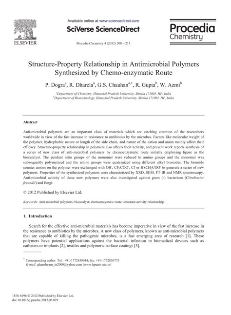 Pdf Structure Property Relationship In Antimicrobial Polymers Synthesized By Chemo Enzymatic Route