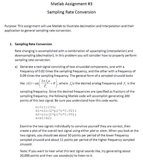 Matlab Assignment 3 Sampling Rate Conversion Chegg