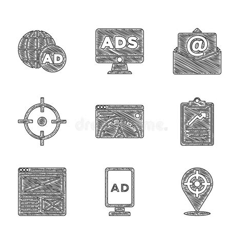 Set Website Statistic Advertising Target Sport Clipboard With Graph Chart Browser Window