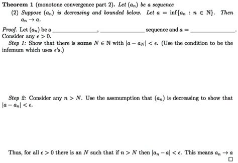 Solved Theorem Monotone Convergence Part 2 Let An Be Sequence Suppose Anu Decreasing And