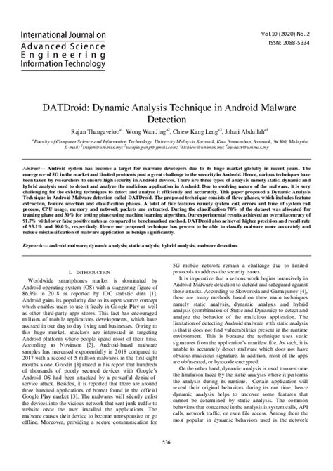 Pdf Datdroid Dynamic Analysis Technique In Android Malware Detection Johari Abdullah