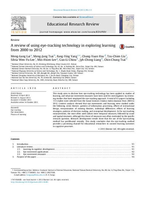 Pdf A Review Of Using Eye Tracking Technology In Exploring Learning From 2000 To 2012 文瑜