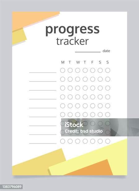 Progress Tracker Worksheet Design Template Stock Illustration