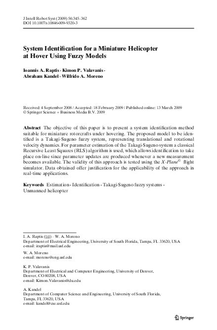 Pdf System Identification For A Miniature Helicopter At Hover Using