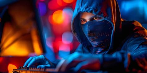 Hooded Hacker At Computer With Code Symbolizing Cyber Threats In Digital Era Concept