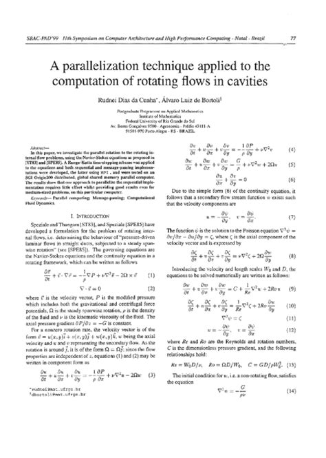 Pdf A Parallelization Technique Applied To The Computation Of Rotating Flows In Cavities