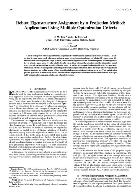 Pdf Robust Eigenstructure Assignment By A Projection Method